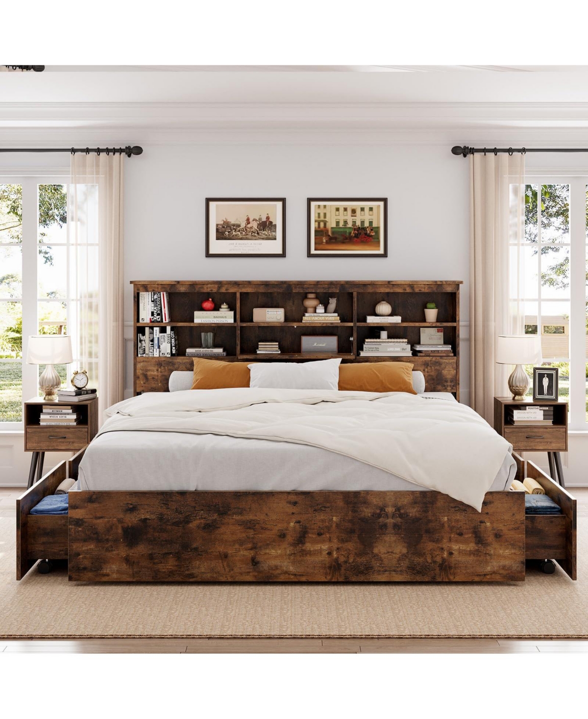 Click here for gaomon Full Bed Frame with High Storage Bookcase H... prices