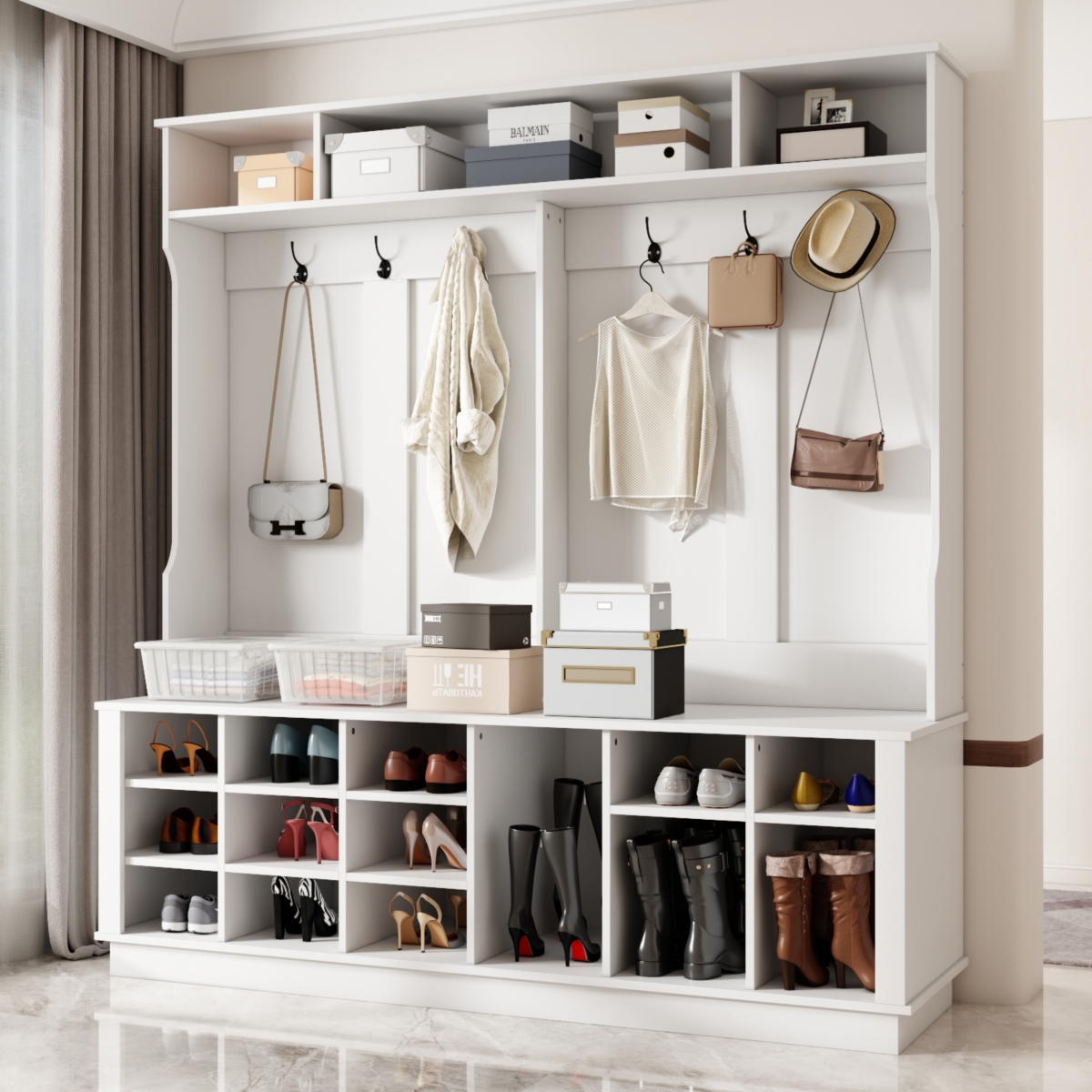 Click here for Famapy 63 in. W White Wood 3-in-1 Hall Tree Coat R... prices