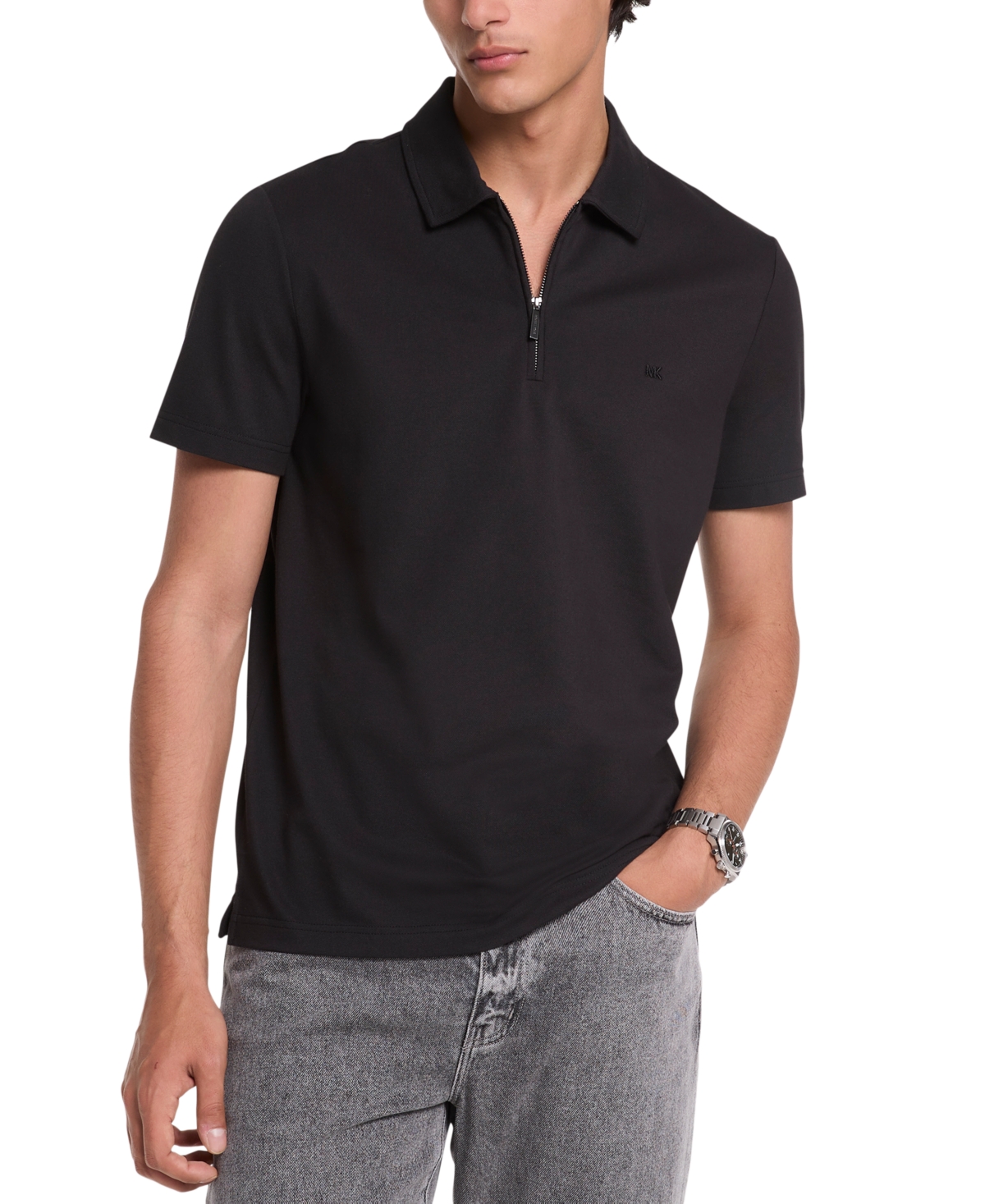 Click here for Michael Kors Mens Quarter-Zip Polo Shirt - Black prices