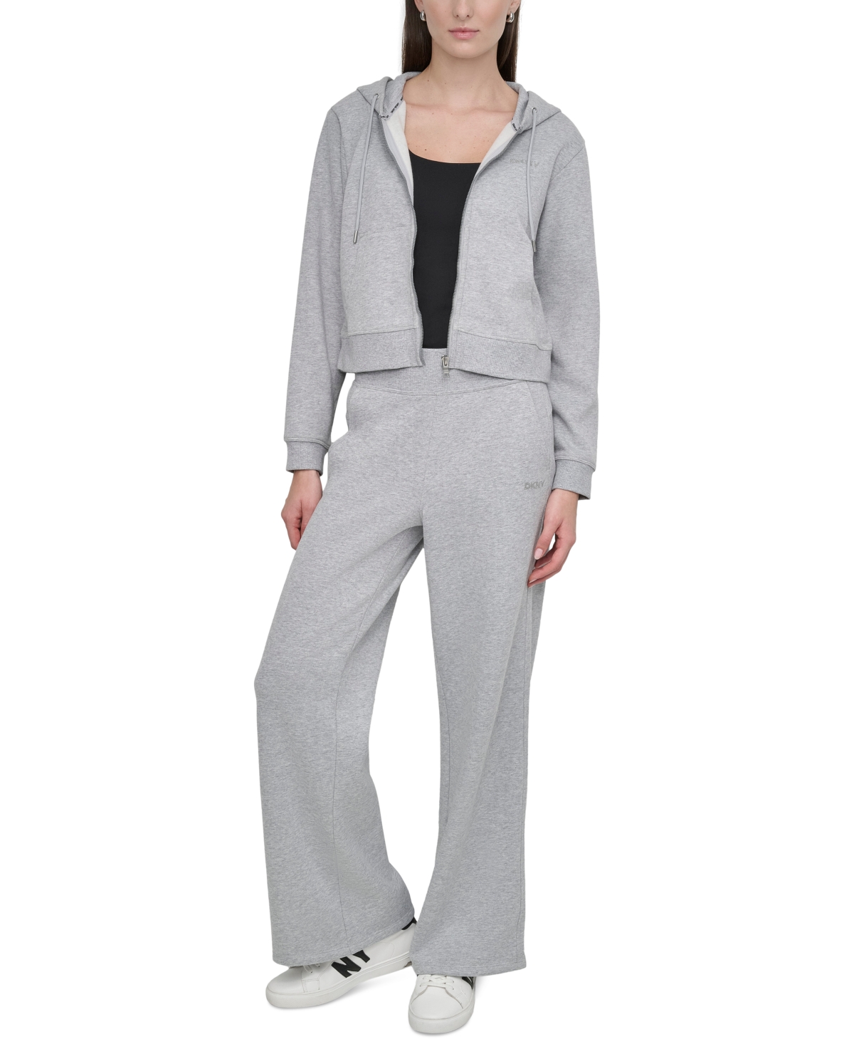 Dkny Sport Womens Studded-Logo Full-Zip Fleece Hoodie - Pearl Hgr