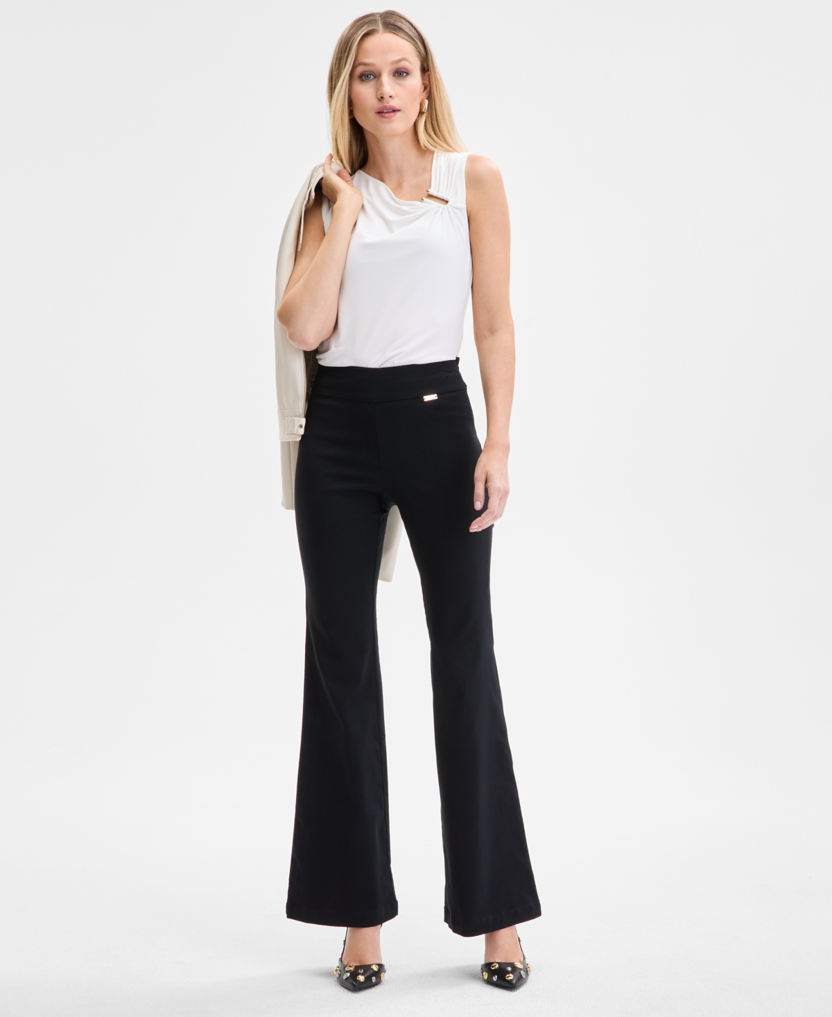I.n.c. International Concepts Womens Flared-Leg Pull-On Pants  Exclusively at Macys - Deep Black