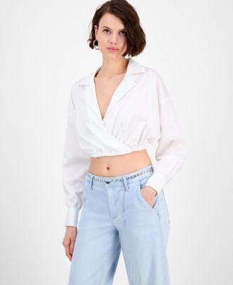 GUESS Women's Caiden Long-Sleeve Crop Top - Macy's