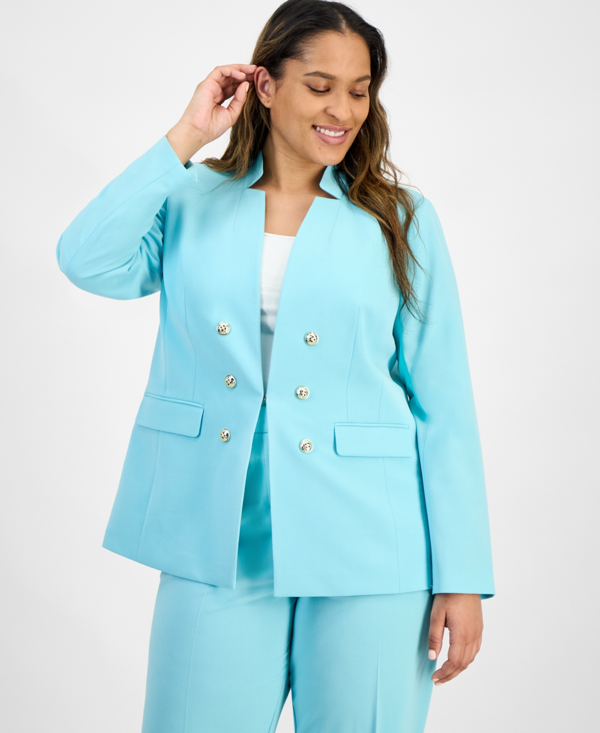 Click here for Tahari Asl Plus Size Faux Double Breasted Blazer -... prices