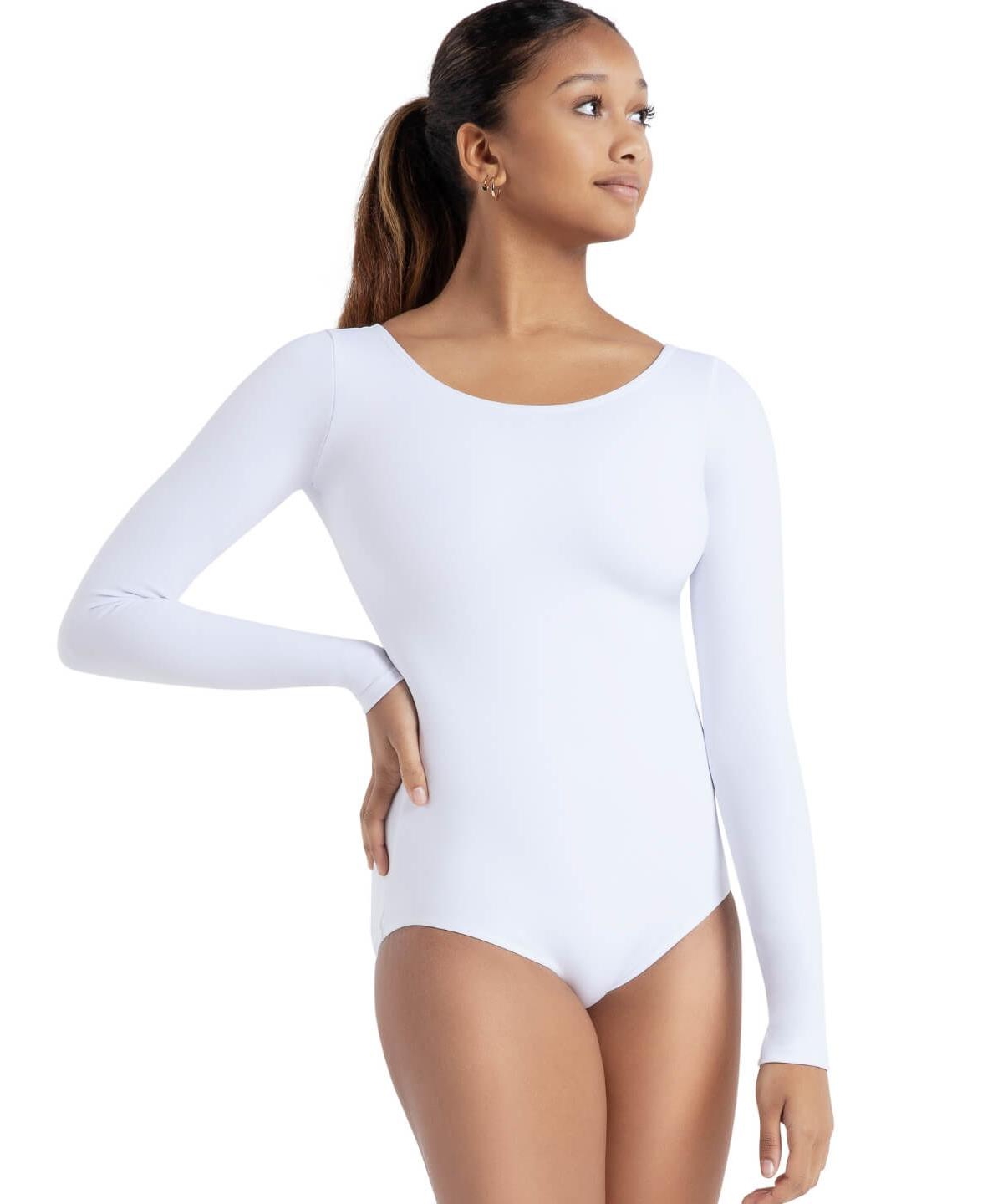 Click here for Capezio Plus Size Long Sleeve Leotard - White prices