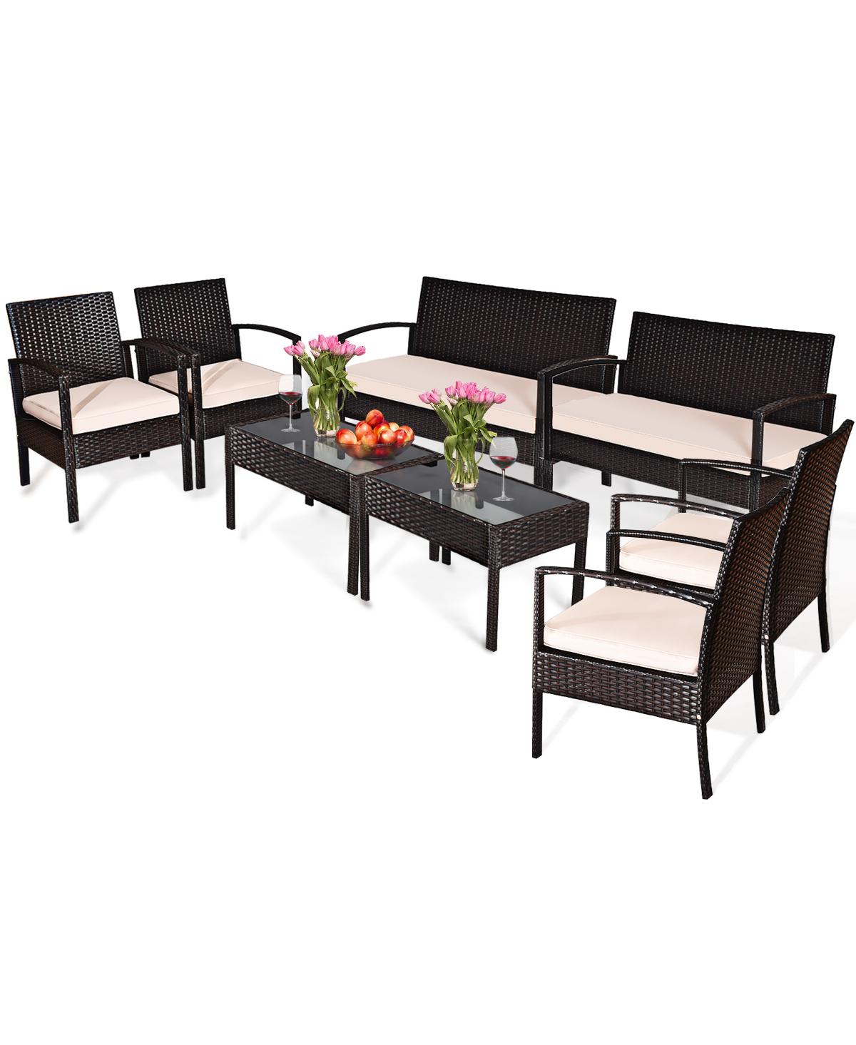 Click here for 8PCS Patio Rattan Conversation Furniture Set Cushi... prices