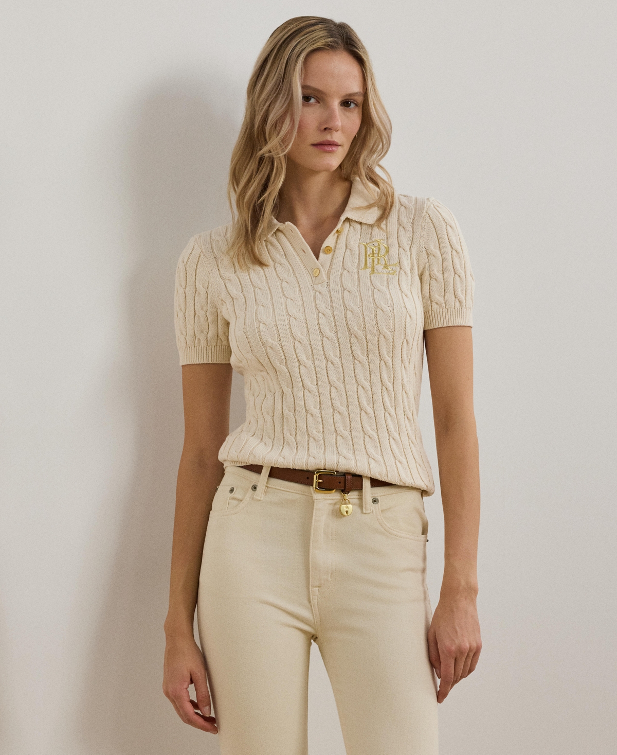 Click here for Lauren Ralph Lauren Womens Cable-Knit Polo Shirt -... prices