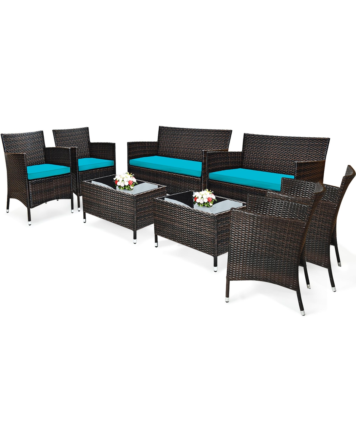 Click here for 8PCS Rattan Patio Cushioned Sofa Chair Coffee Tabl... prices