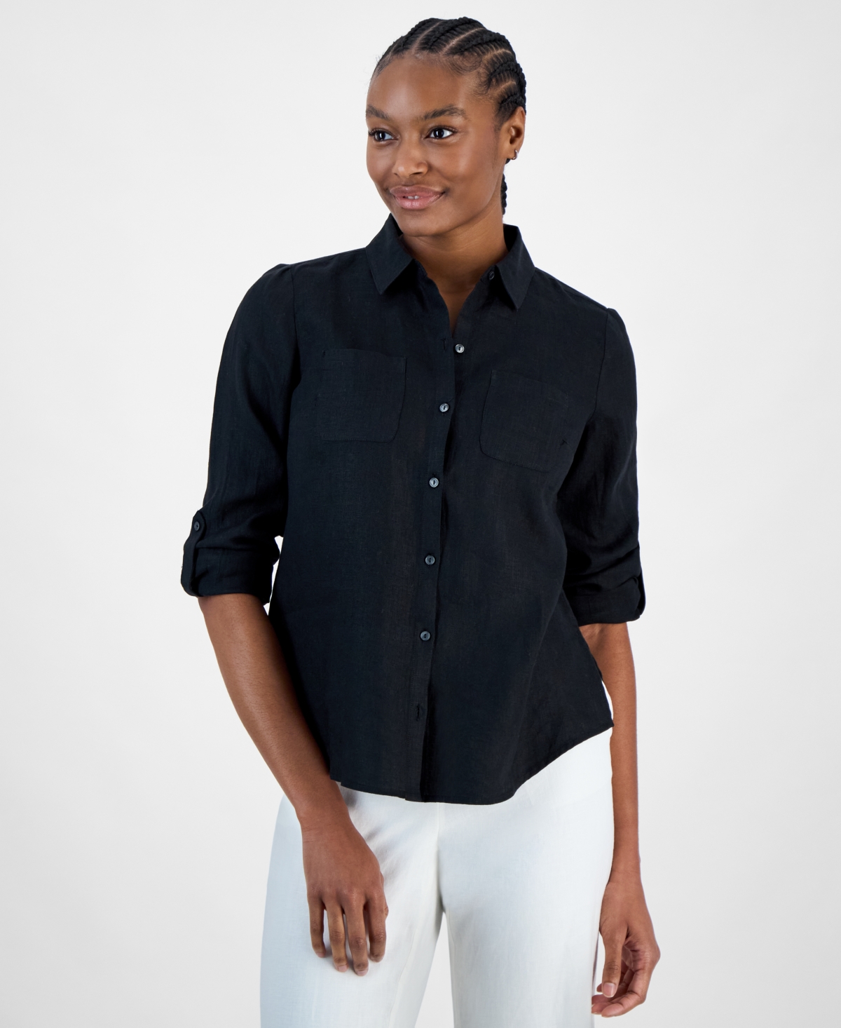 Click here for Charter Club Petite 100 Linen Button-Front Shirt... prices