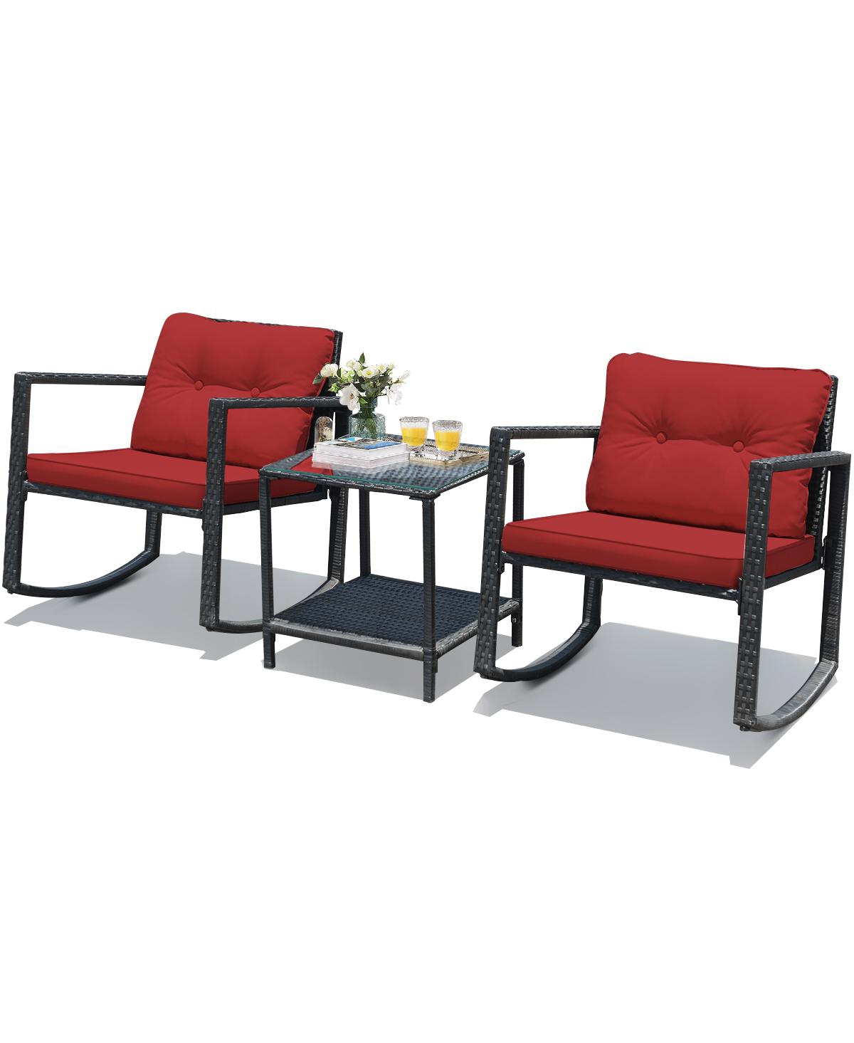 Click here for Gymax 3PCS Rattan Rocking Chair Table Set Patio Fu... prices