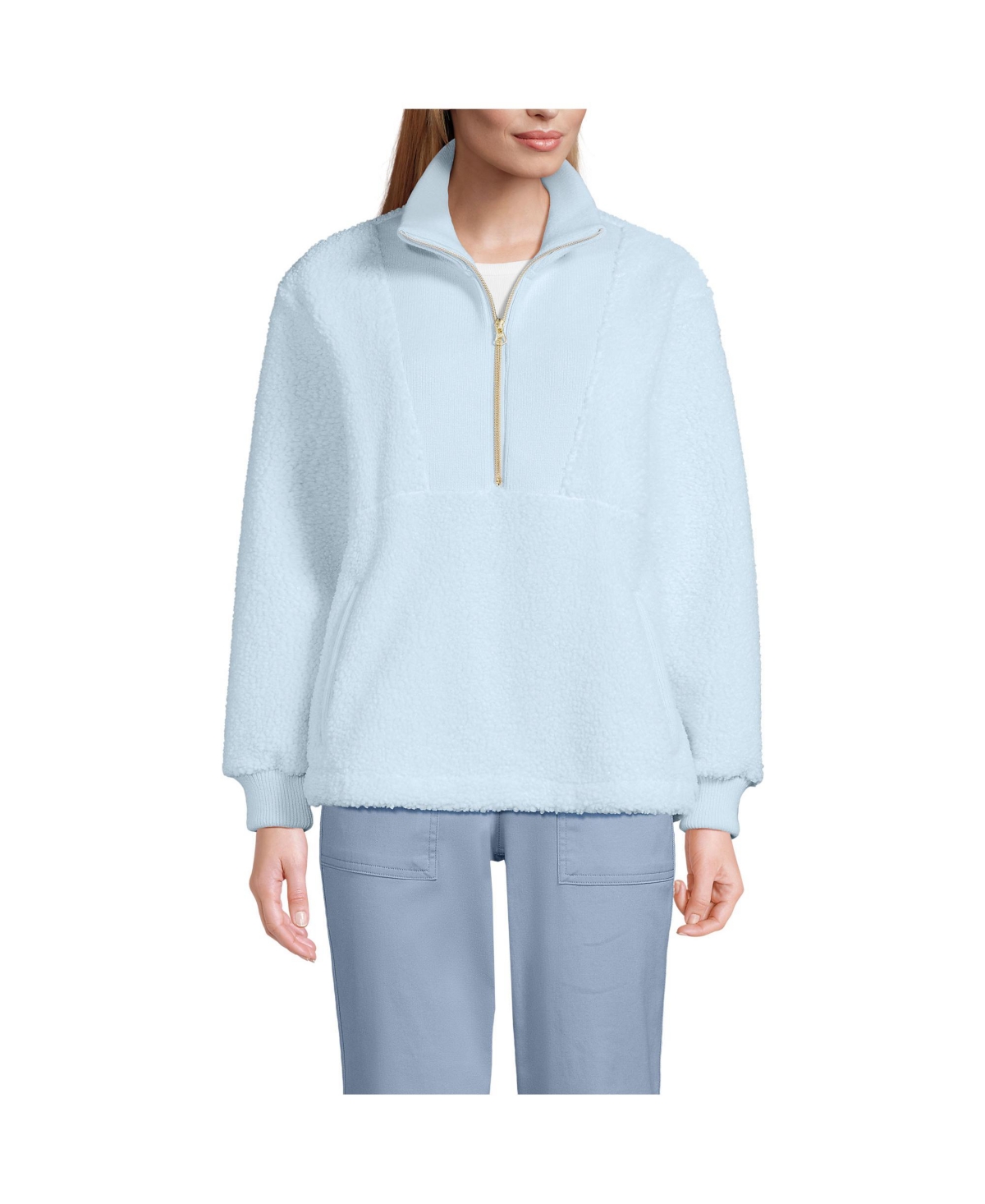 Click here for Lands End Womens Rib Collar High Pile Fleece Pullo... prices