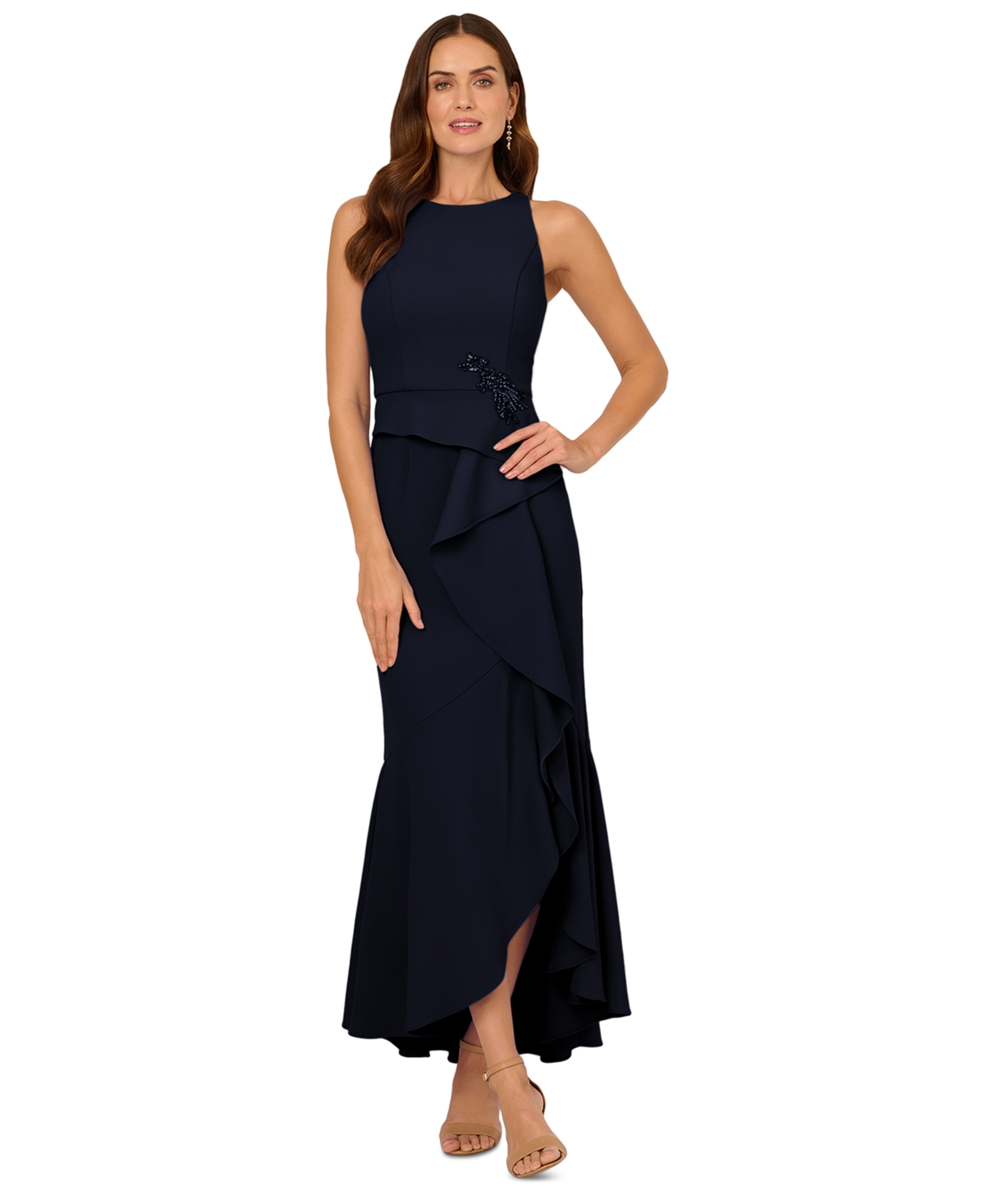 Click here for Adrianna Papell Womens Cascading-Ruffle Crepe Gown... prices