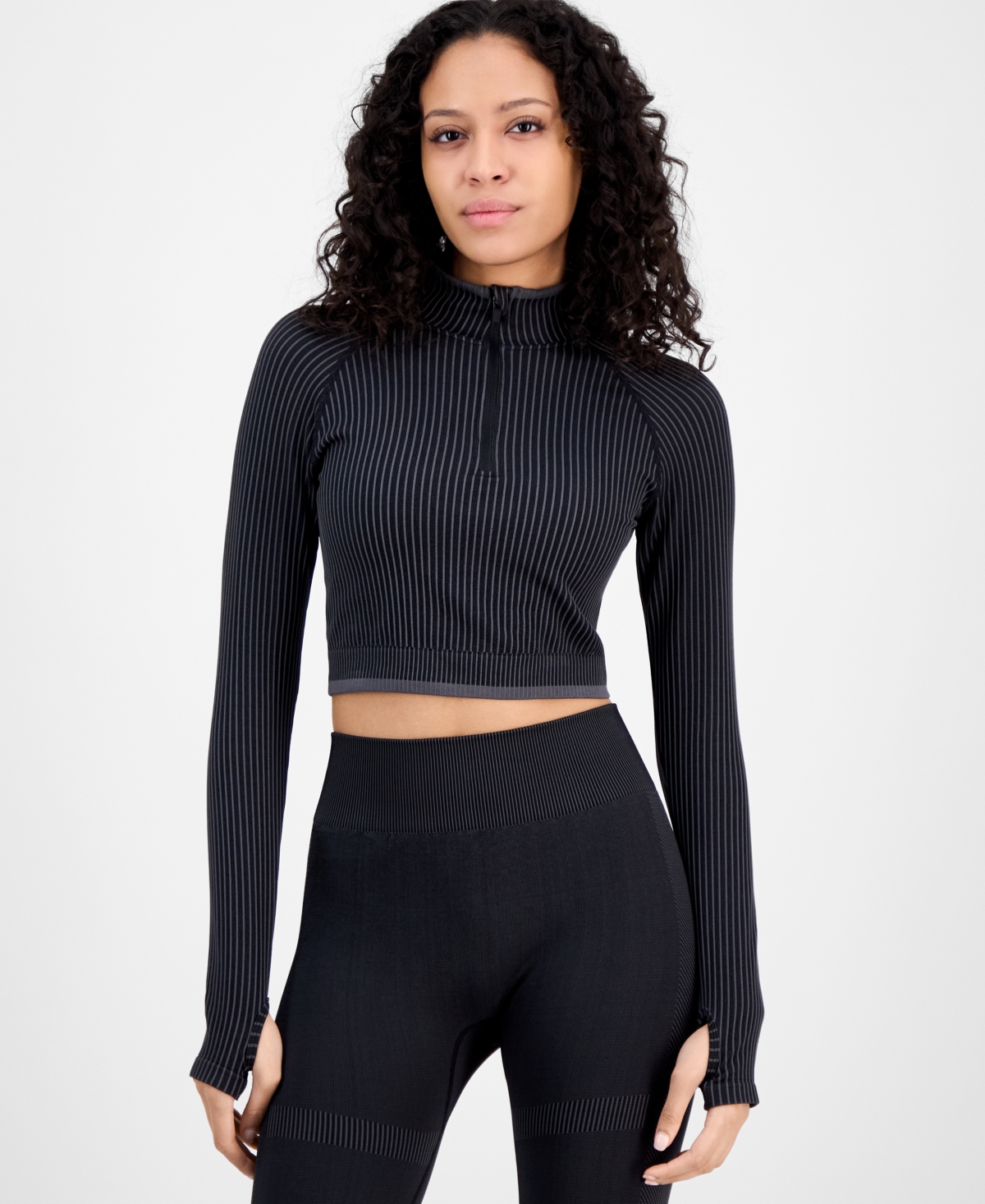 Click here for Id Ideology Womens Half-Zip Crop Long-Sleeve Top... prices