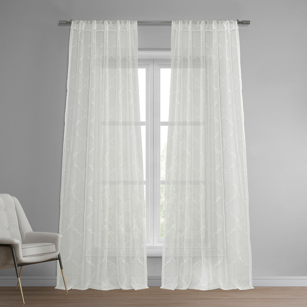 Click here for Half Price Drapes Florentina White Embroidered Geo... prices