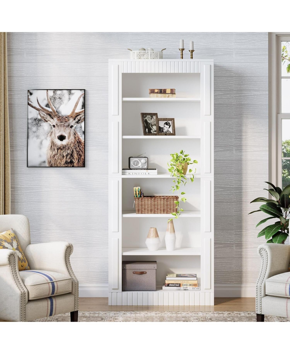 Click here for Tribesigns Tall White Bookcase  6-Tier Modern Wood... prices