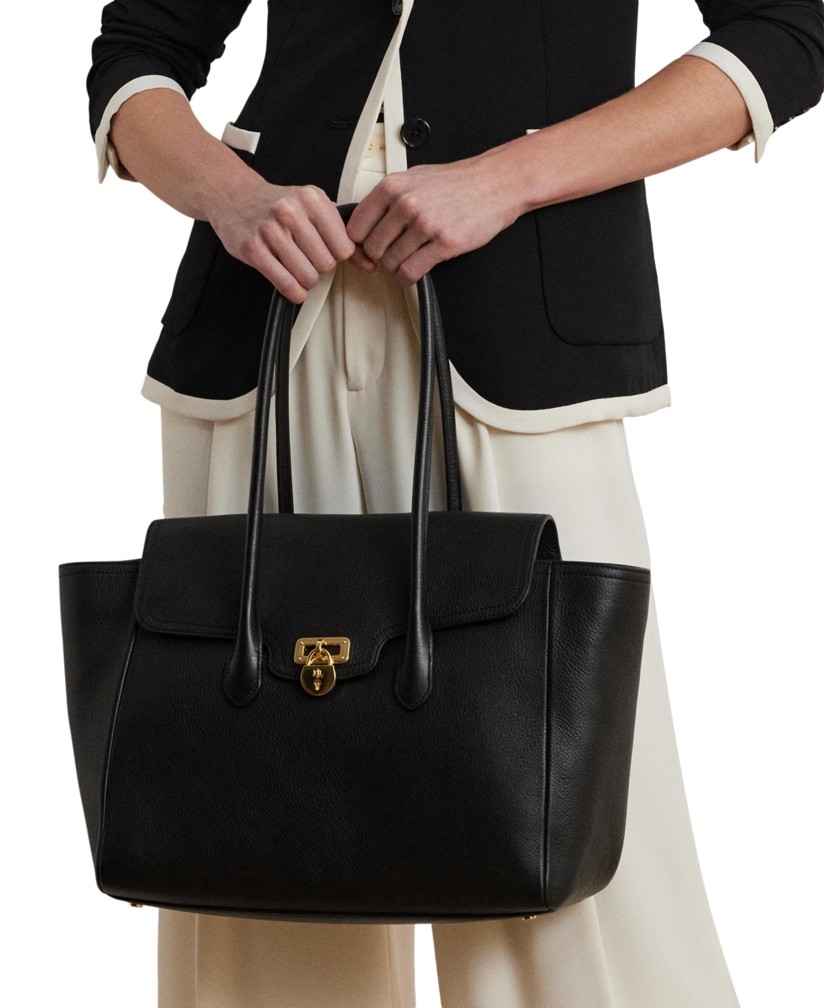 Lauren Ralph Lauren Pebbled Leather Extra-Large Tanner Satchel - Black