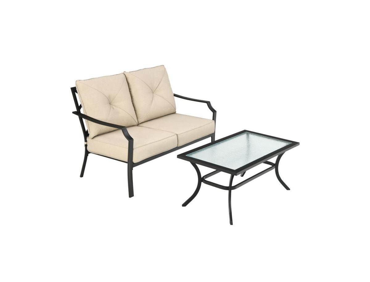 Click here for 2 Pieces Patio Outdoor Cushioned Sofa Bench with C... prices