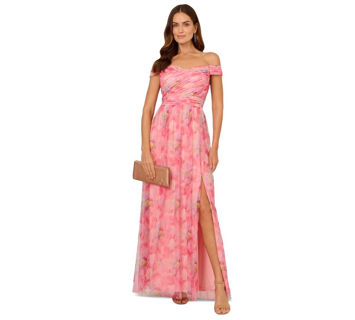 Click here for Adrianna Papell Petite Off-the-Shoulder Tulle Gown... prices