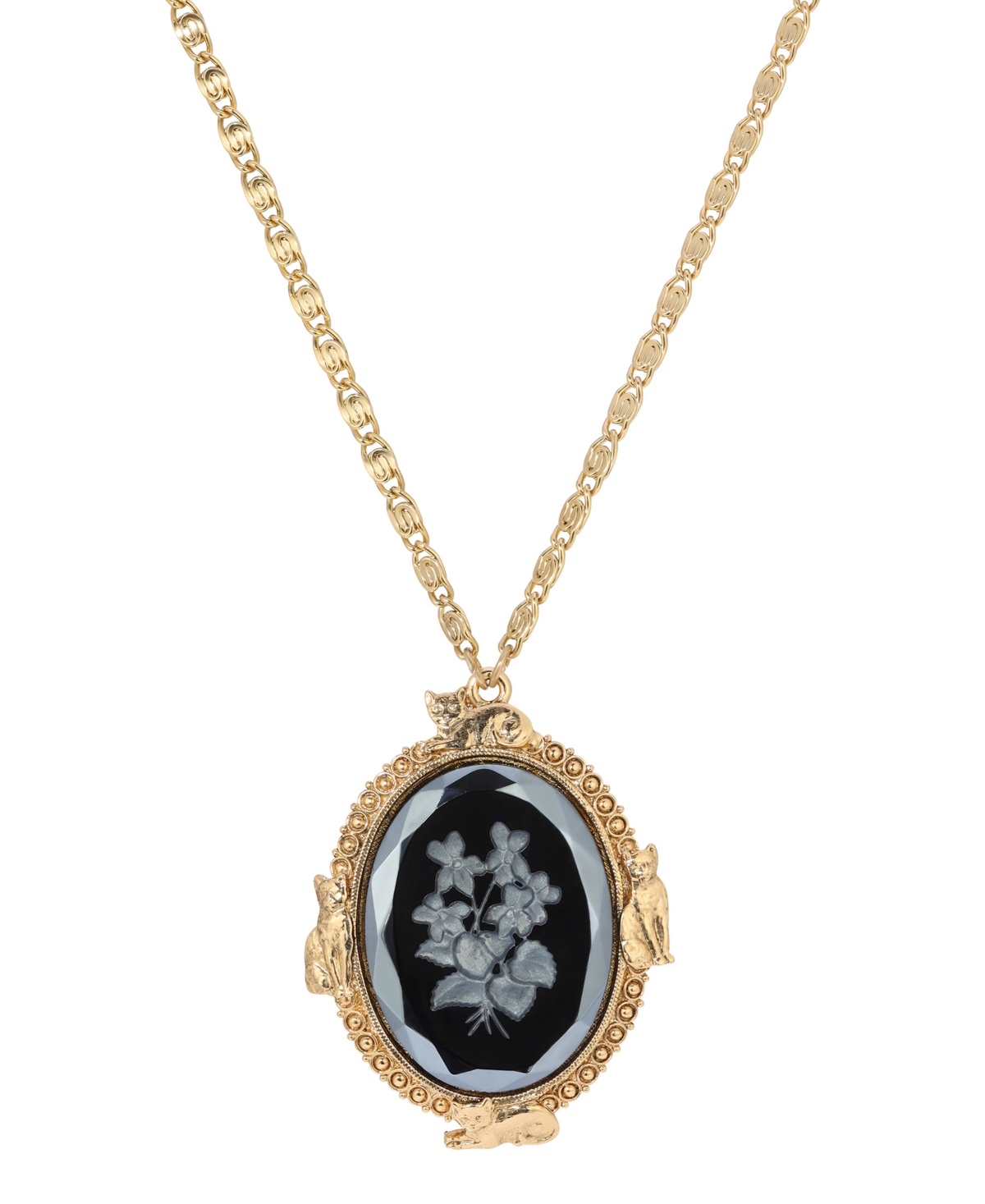 Click here for 2028 Etched Glass Oval Pendant Necklace - Gray prices