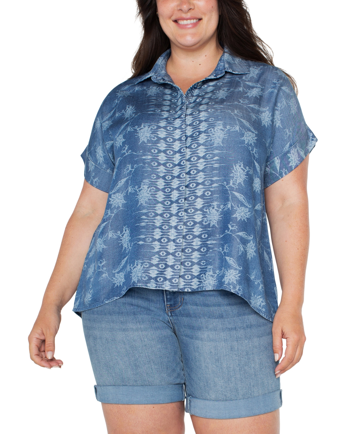 Click here for Liverpool Plus Size Printed High-Low Camp Shirt -... prices