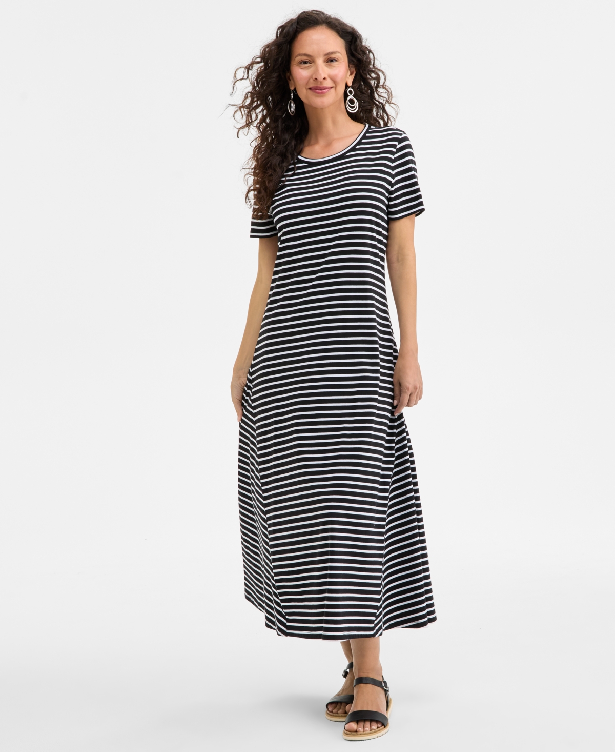 Click here for Style & Co Womens Printed Short-Sleeve Knit Midi D... prices