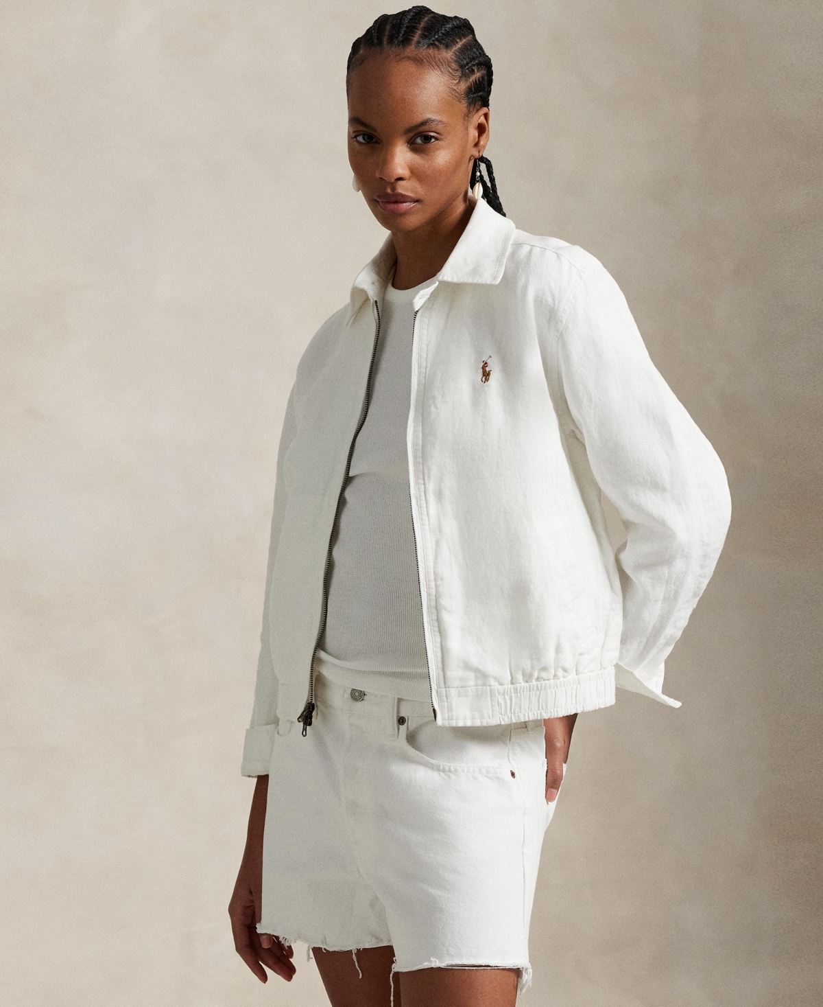 Click here for Polo Ralph Lauren Womens Linen Windbreaker - White prices