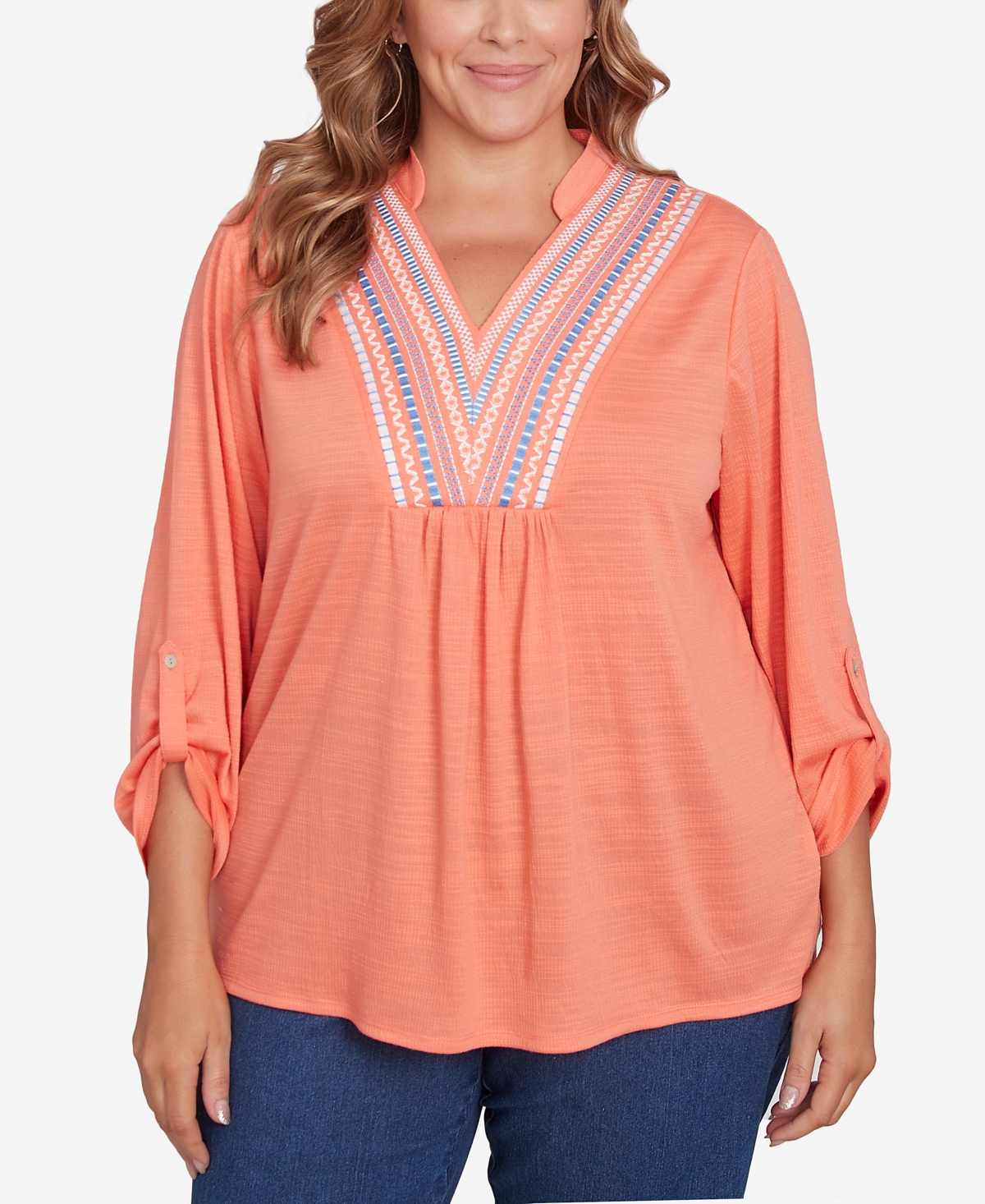 Click here for Ruby Rd. Plus Size Soft Relaxed Textured V-Neck Tr... prices