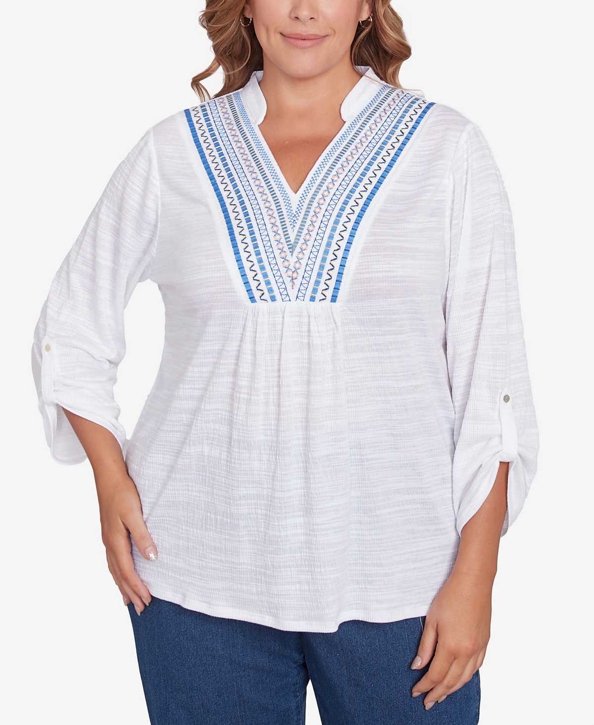 Click here for Ruby Rd. Plus Size Soft Relaxed Textured V-Neck Tr... prices