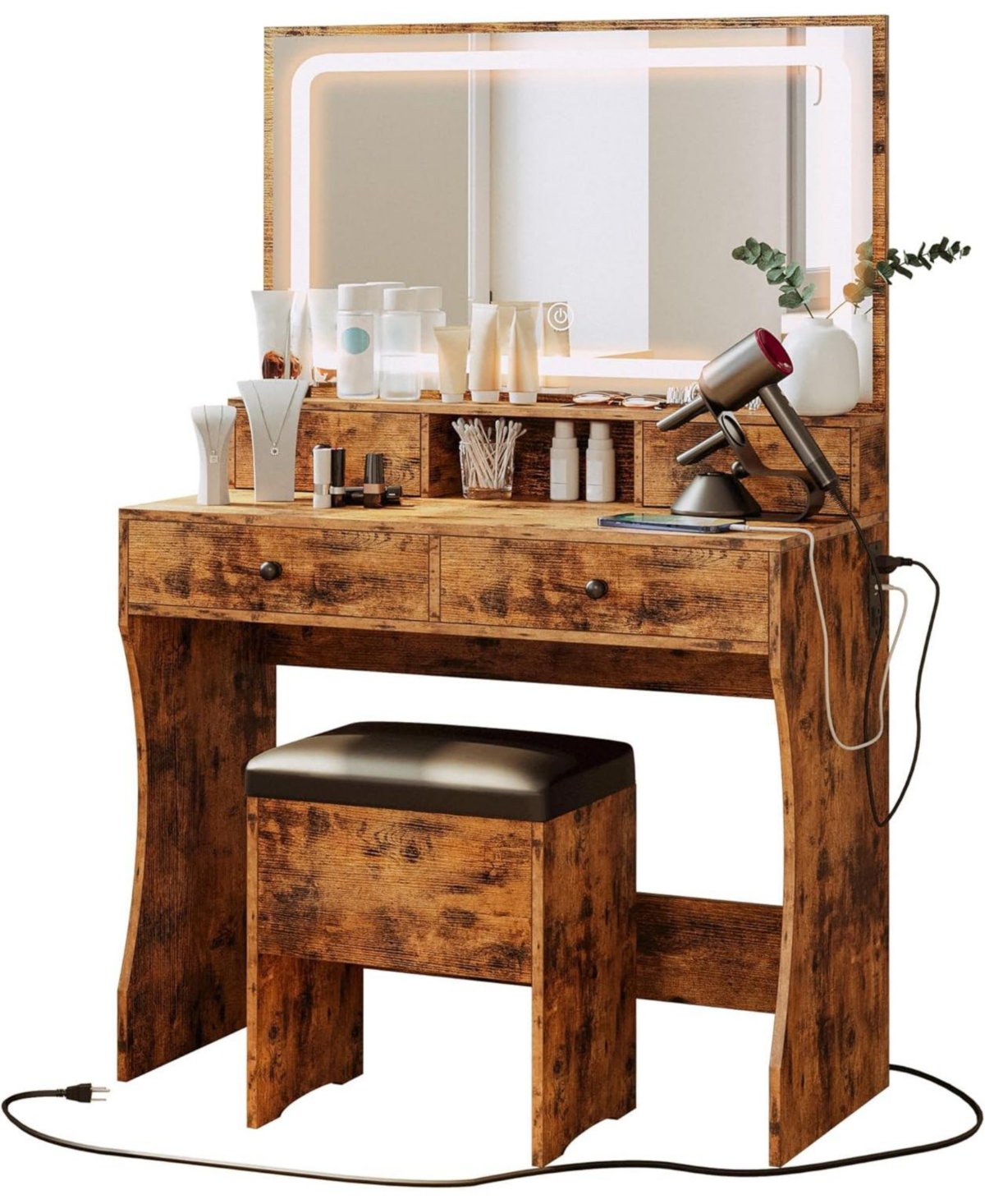 Click here for Vanity Desk Set with Led Lighted Mirror & Power Ou... prices