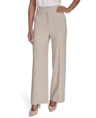 Calvin Klein Women's Windowpane Print Wide Leg Pants - Macy's