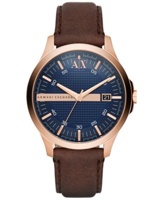 A|X Armani Exchange Men's Dark Brown Leather Strap Watch 46mm AX2172 ...