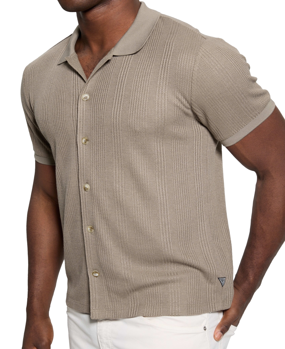 Click here for Guess Mens Joshua Textured Short Sleeve Button-Fro... prices
