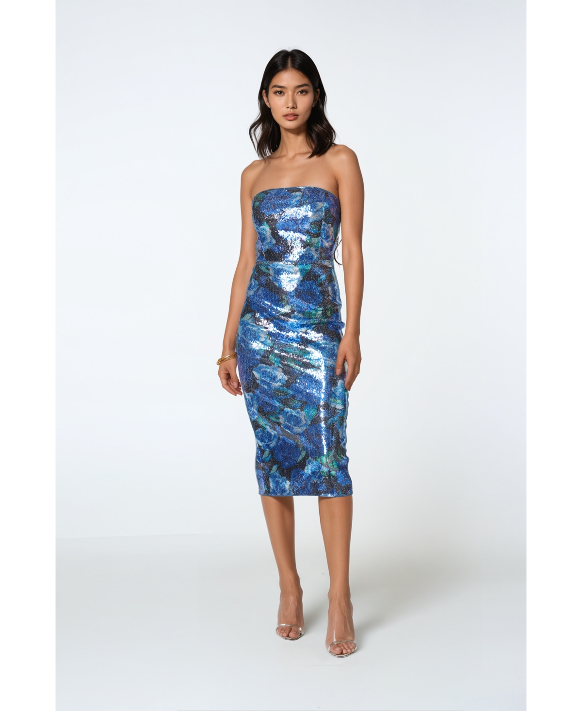 Click here for Bebe Womens Sequin Strapless Midi Dress - Black na... prices