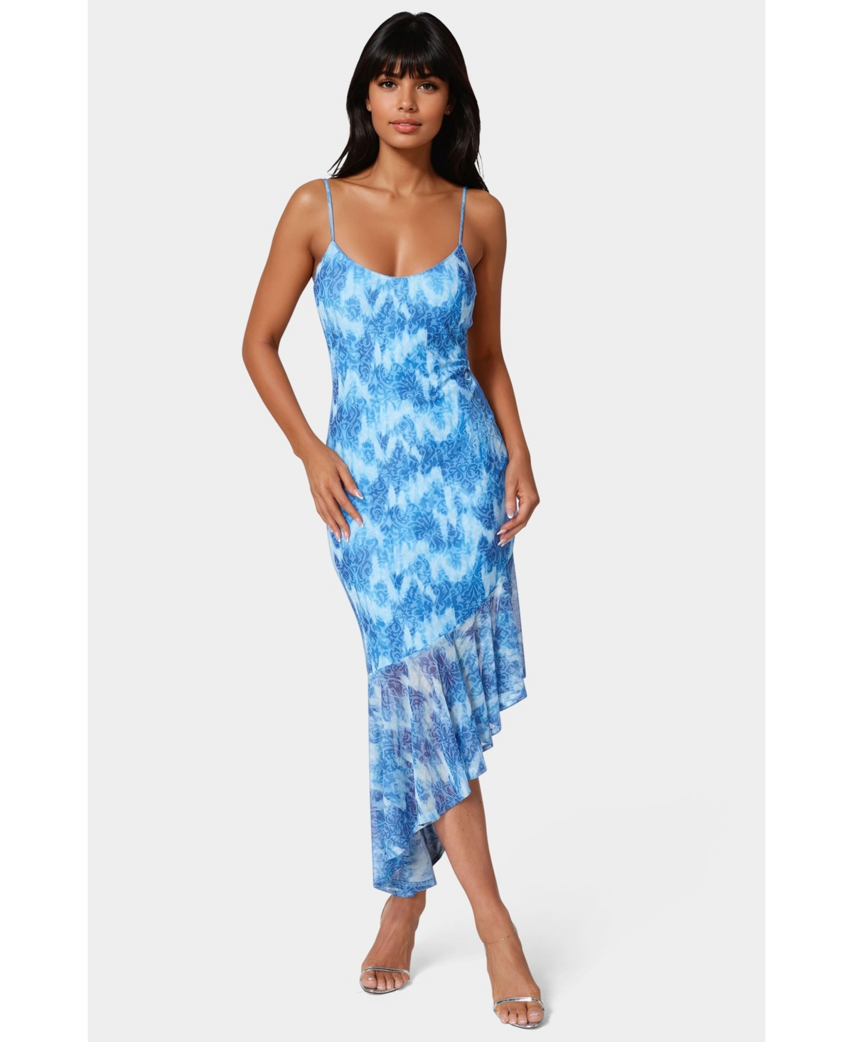 Click here for Bebe Womens Cascade High Low Mesh Dress - Light bl... prices