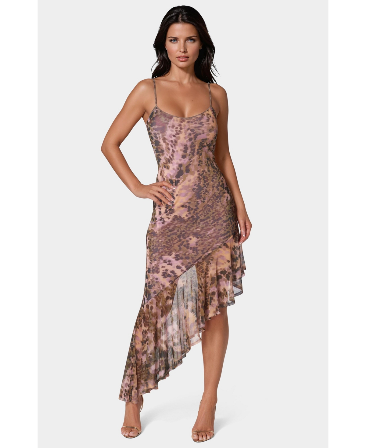 Click here for Bebe Womens Cascade High Low Mesh Dress - Leopard prices