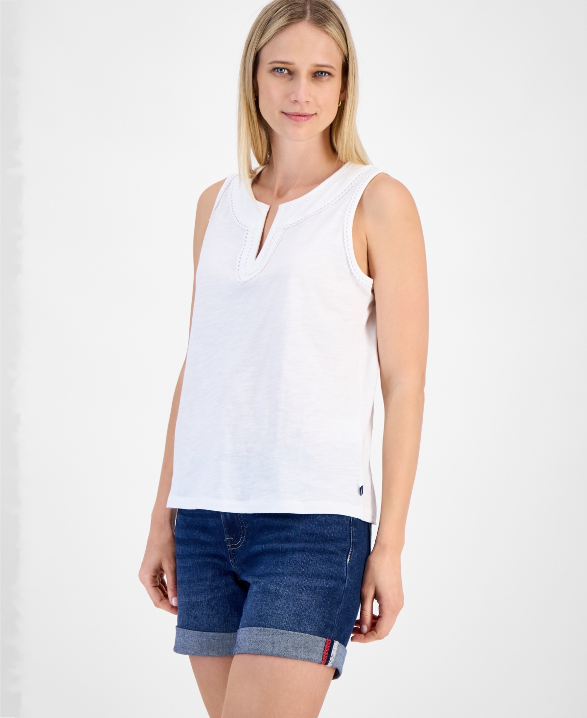 Click here for Nautica Jeans Womens Cotton Scalloped-Trim Sleevel... prices
