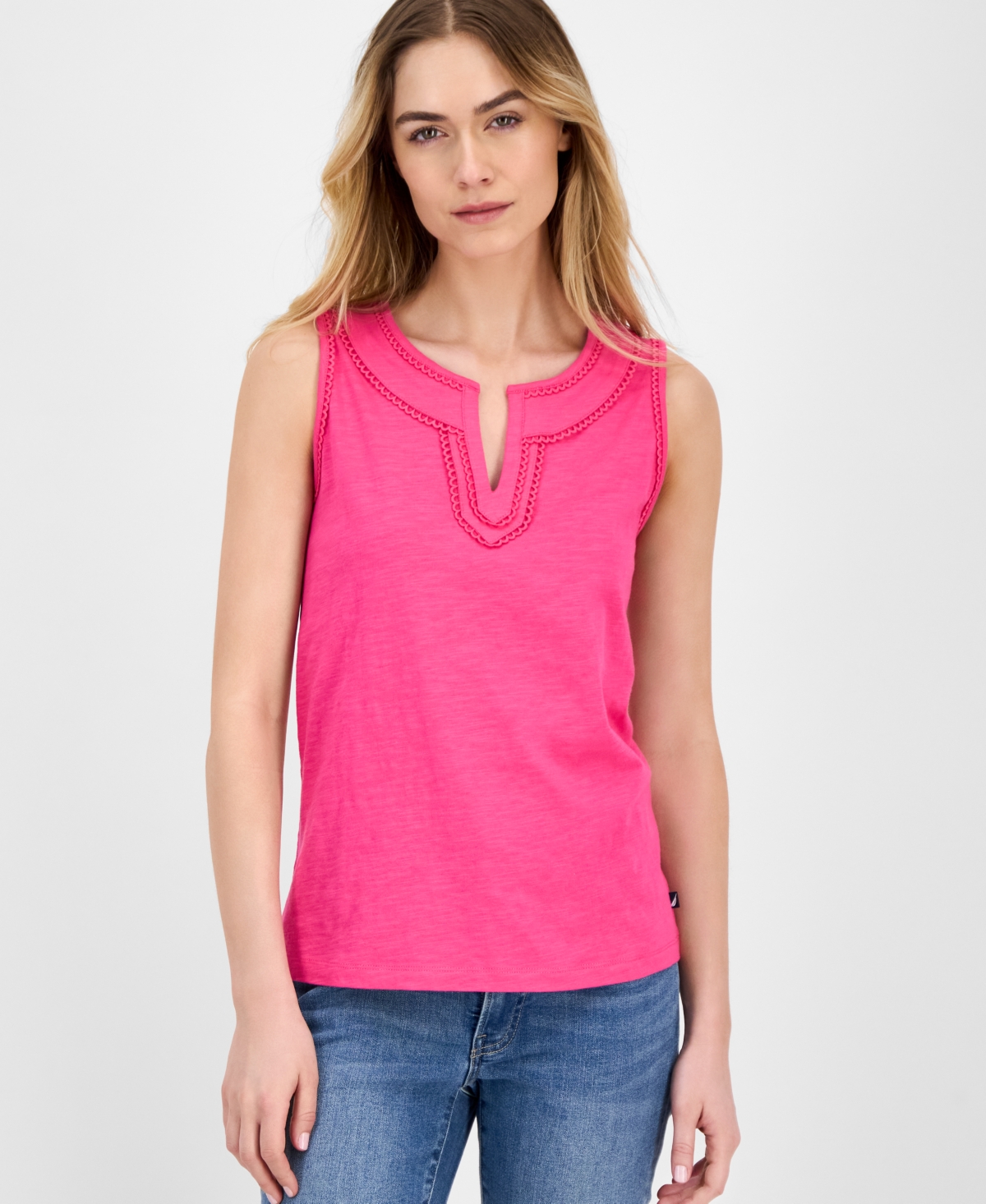 Click here for Nautica Jeans Womens Cotton Scalloped-Trim Sleevel... prices