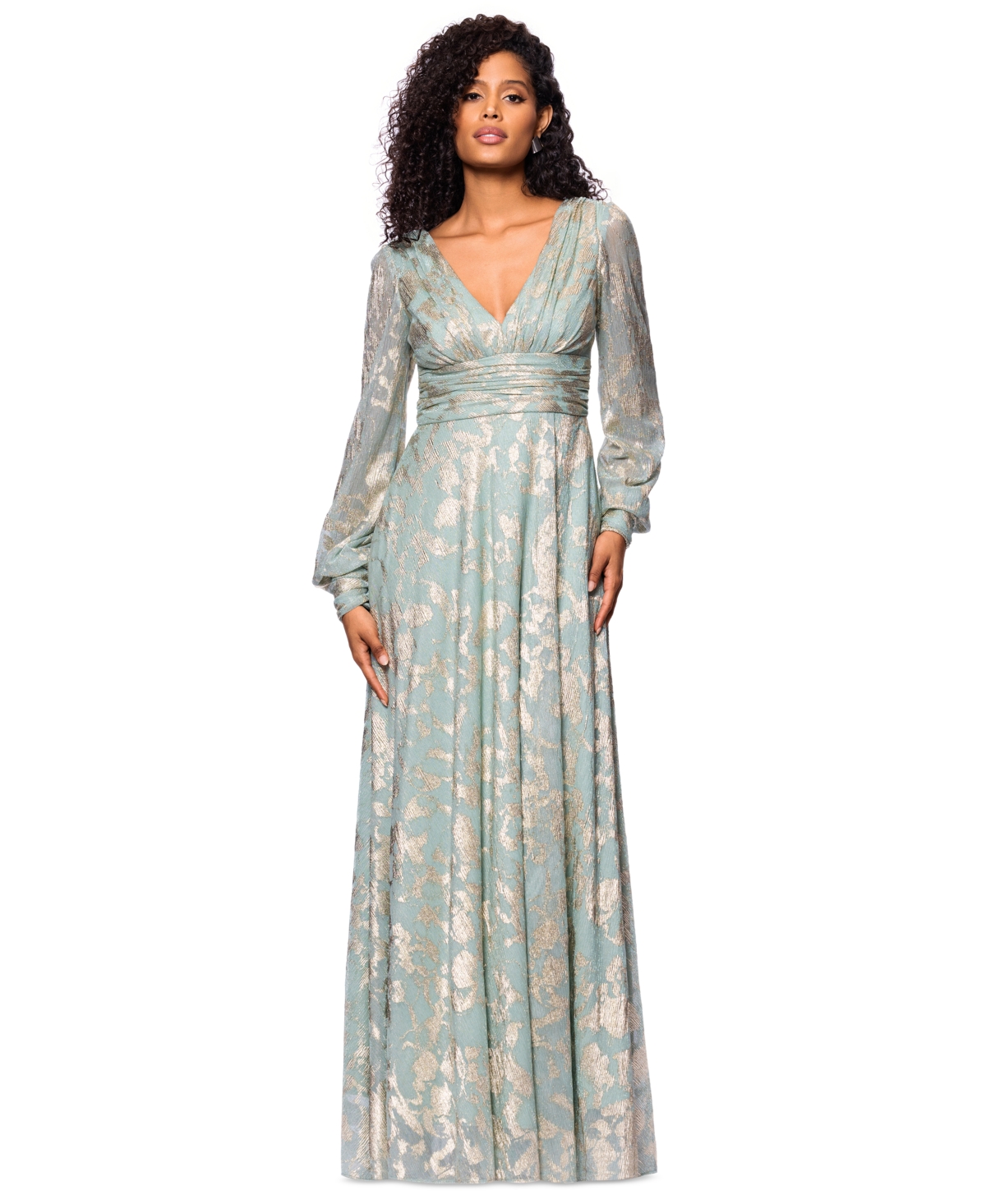 Click here for Betsy & Adam Petite V-Neck Long-Sleeve A-Line Gown... prices
