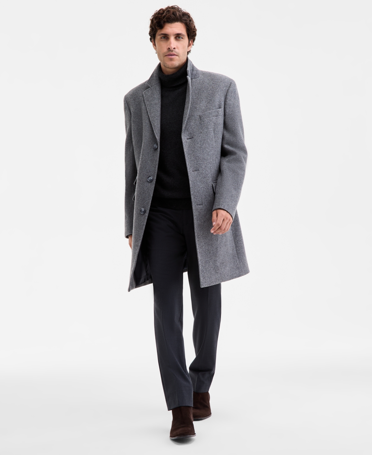 Click here for Mens Classic-Fit Twill Wool-Blend Overcoat - Grey prices