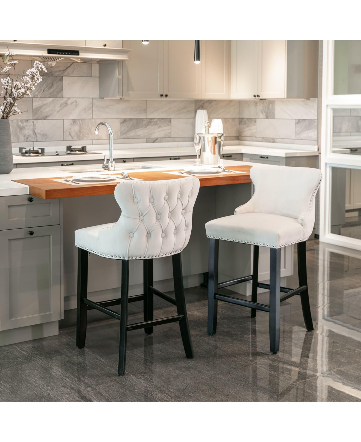 Click here for Velvet Upholstered Bar Stools with Button Tufted W... prices