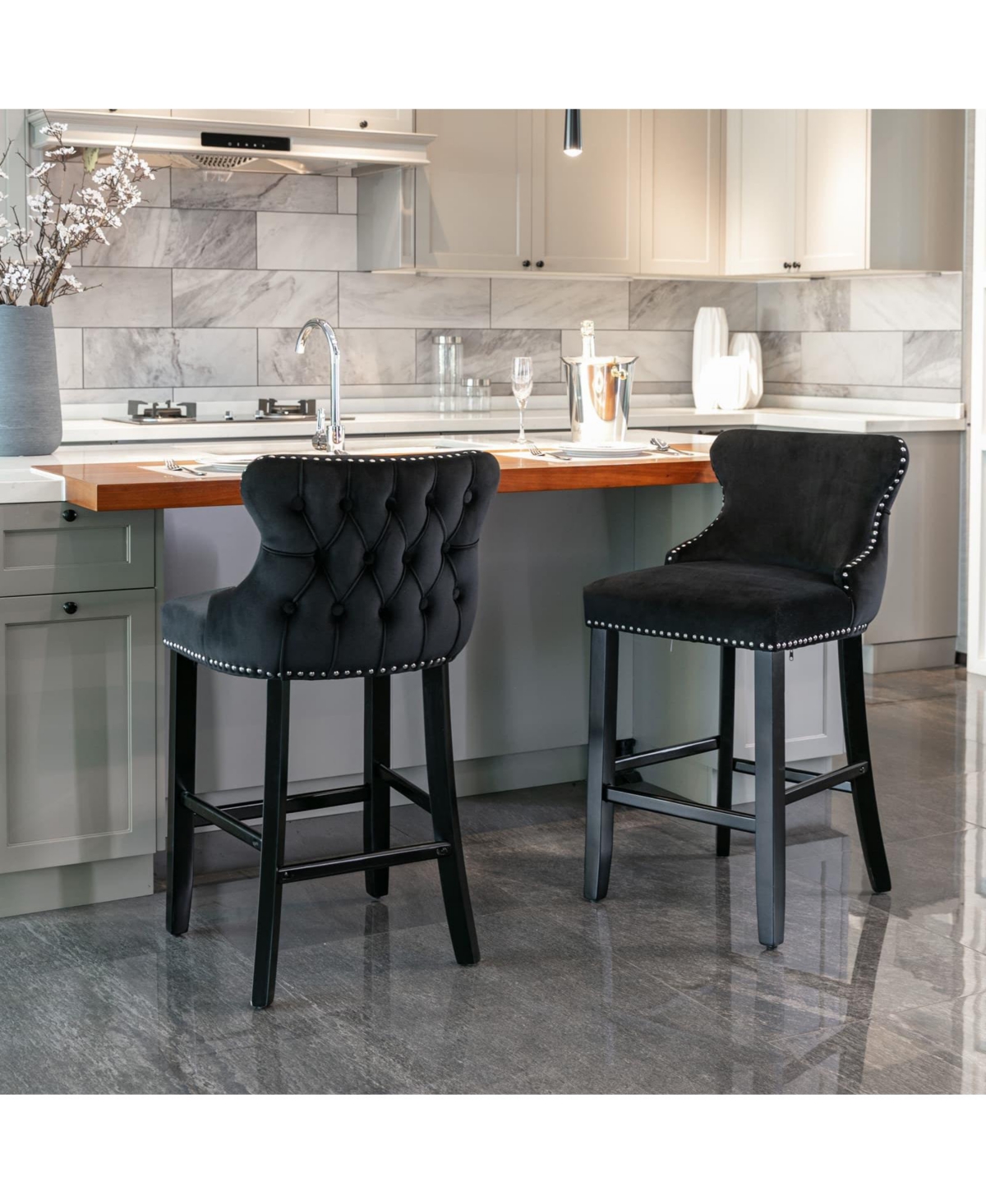 Click here for Velvet Upholstered Bar Stools with Button Tufted W... prices