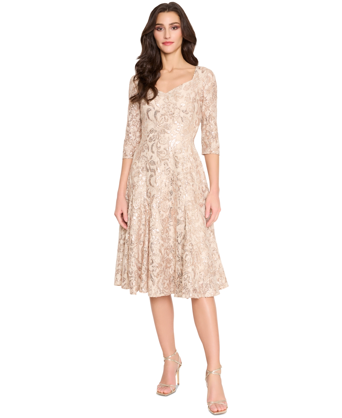 Click here for Tahari Womens Sequined Sweetheart-Neck Midi Dress... prices
