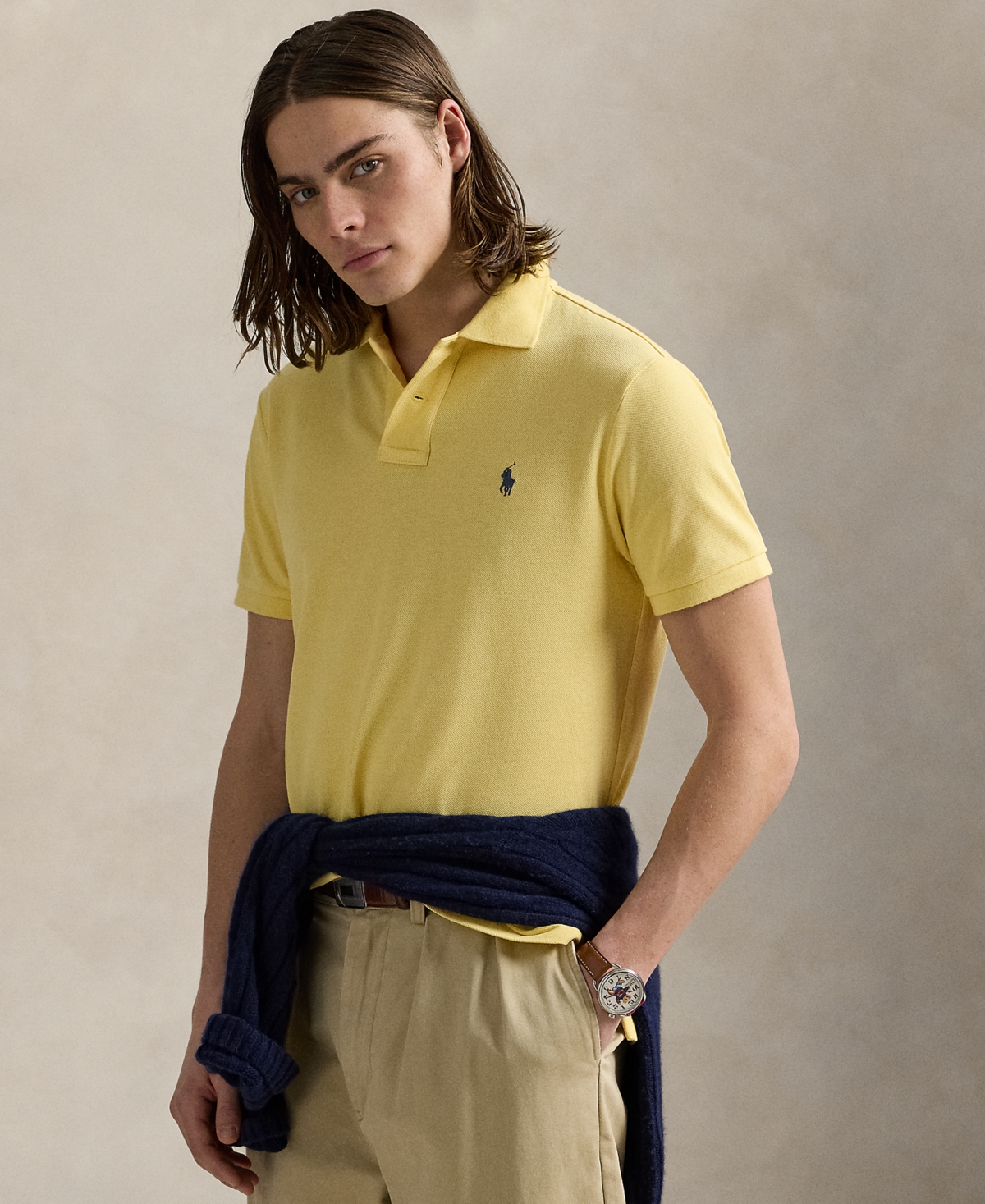 Polo Ralph Lauren Mens Cotton Custom Slim Fit Mesh Polo Shirt - Wicket Yellow
