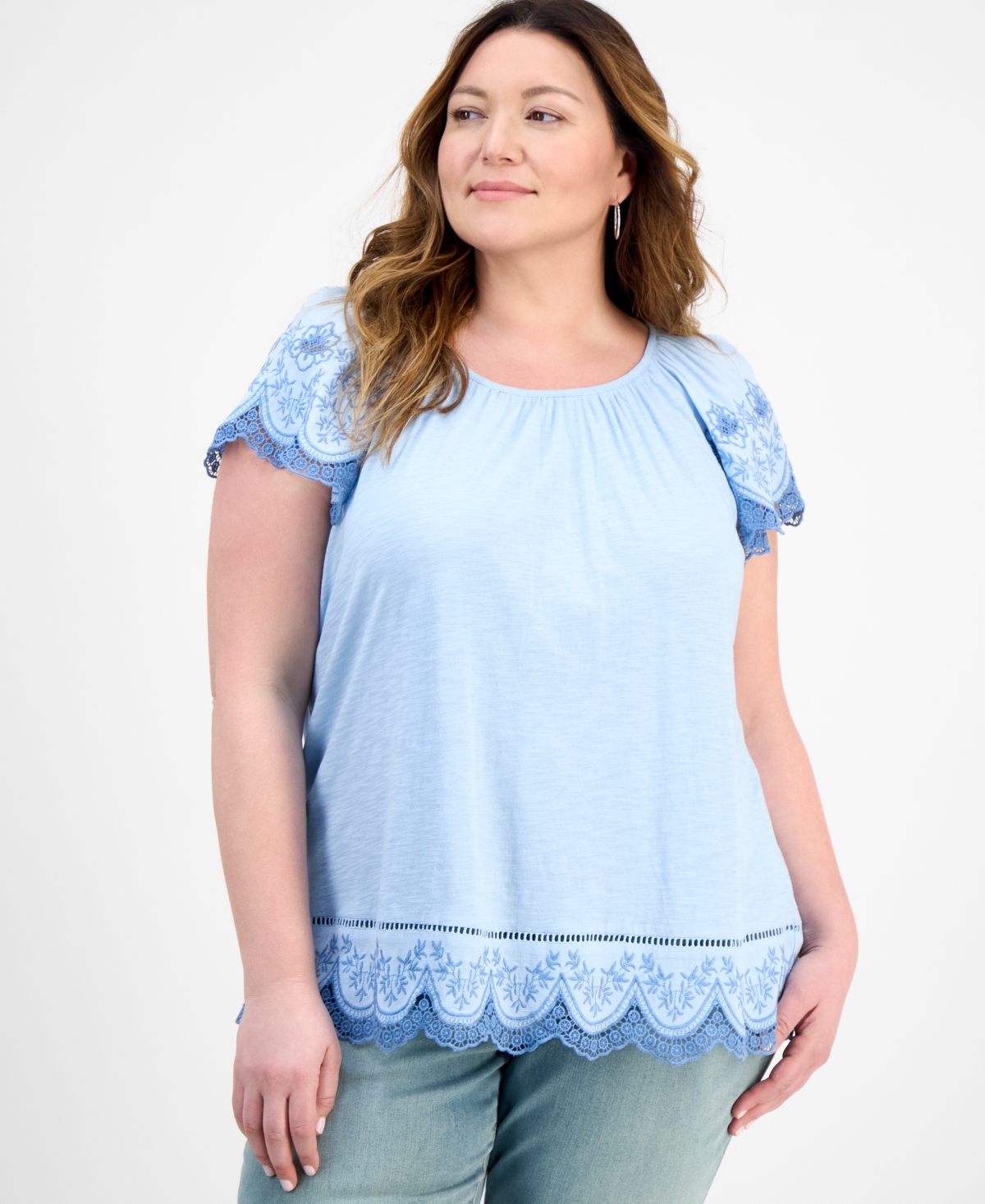 Click here for Style & Co Plus Size Scalloped-Hem Flutter-Sleeve... prices