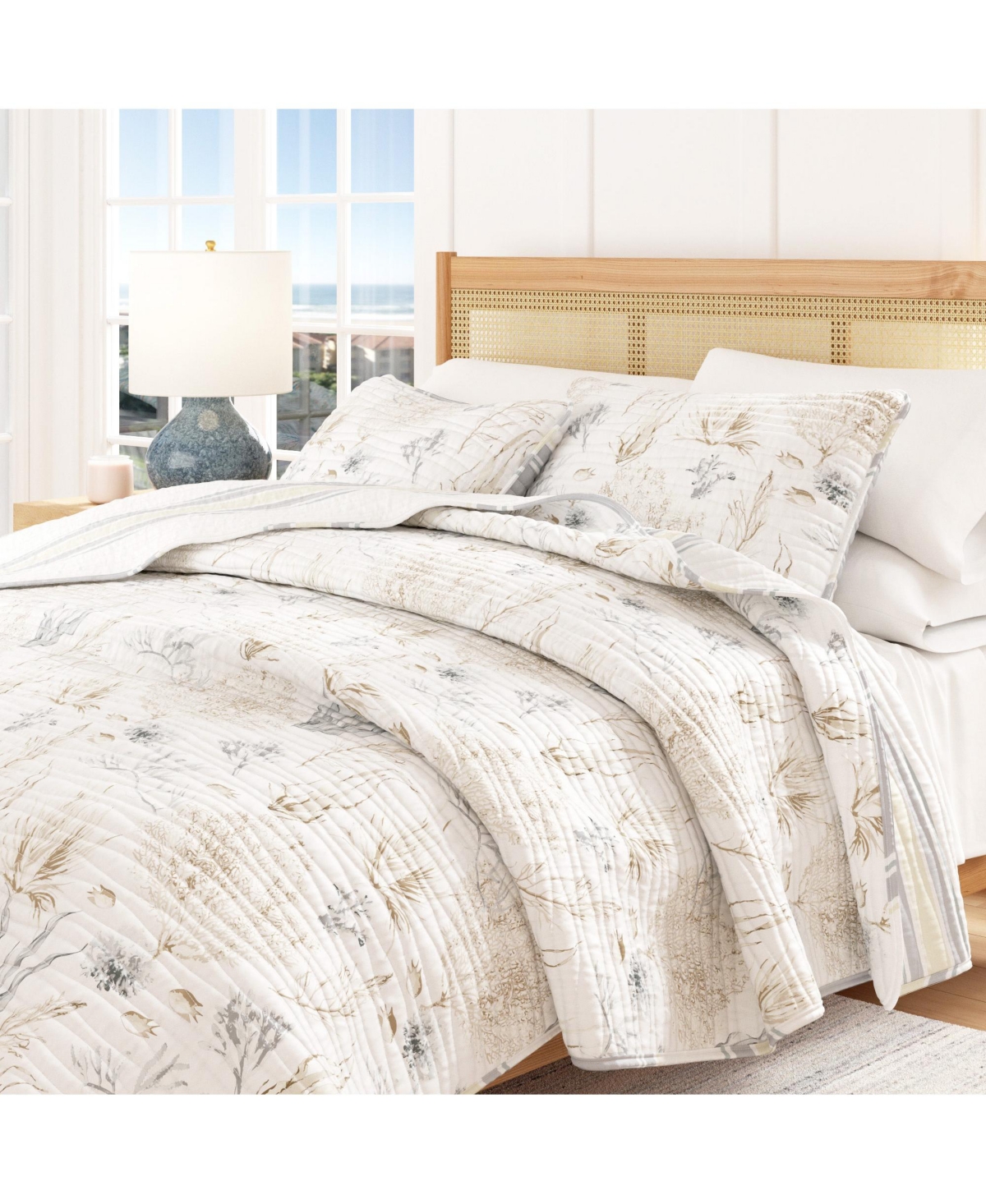 Click here for Linery & Co. Coastal Coral Stitched Quilt Set with... prices