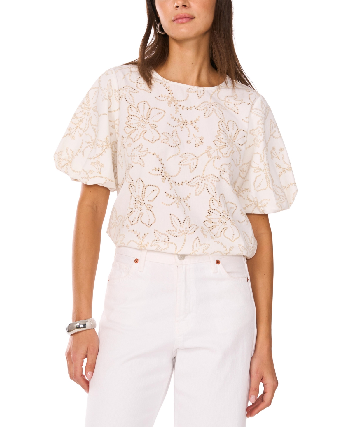 Click here for Vince Camuto Womens Embroidered Puff-Sleeve Top -... prices