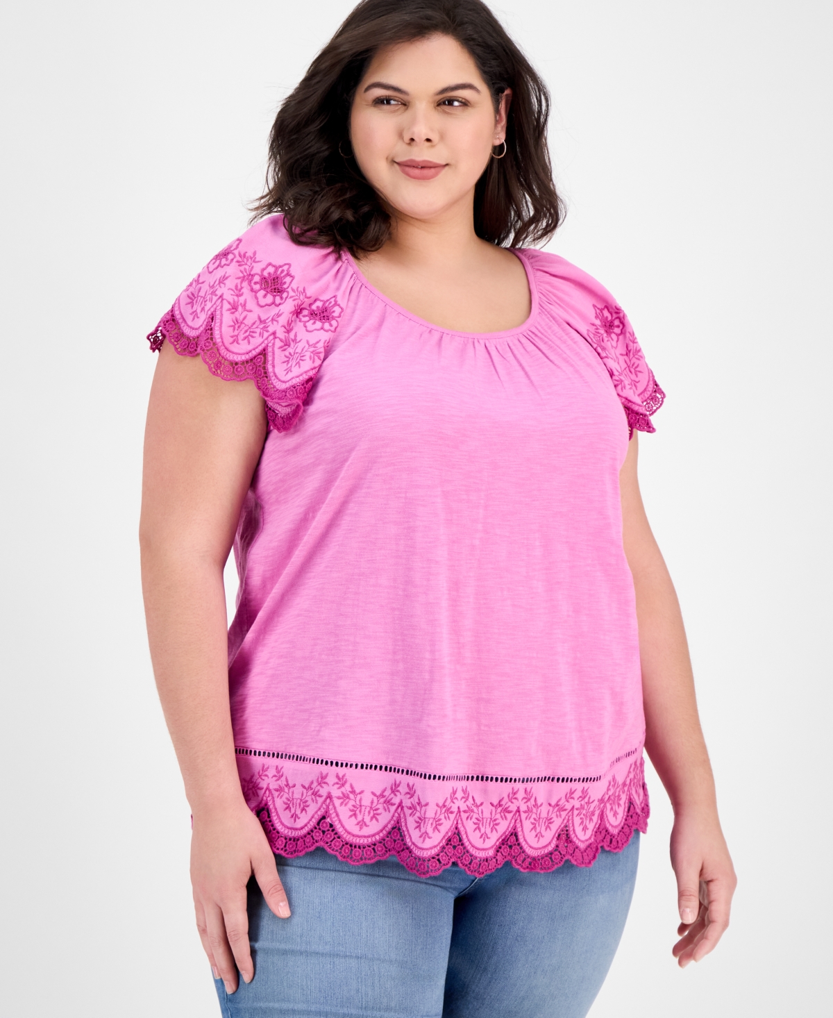 Click here for Style & Co Plus Size Scalloped-Hem Flutter-Sleeve... prices