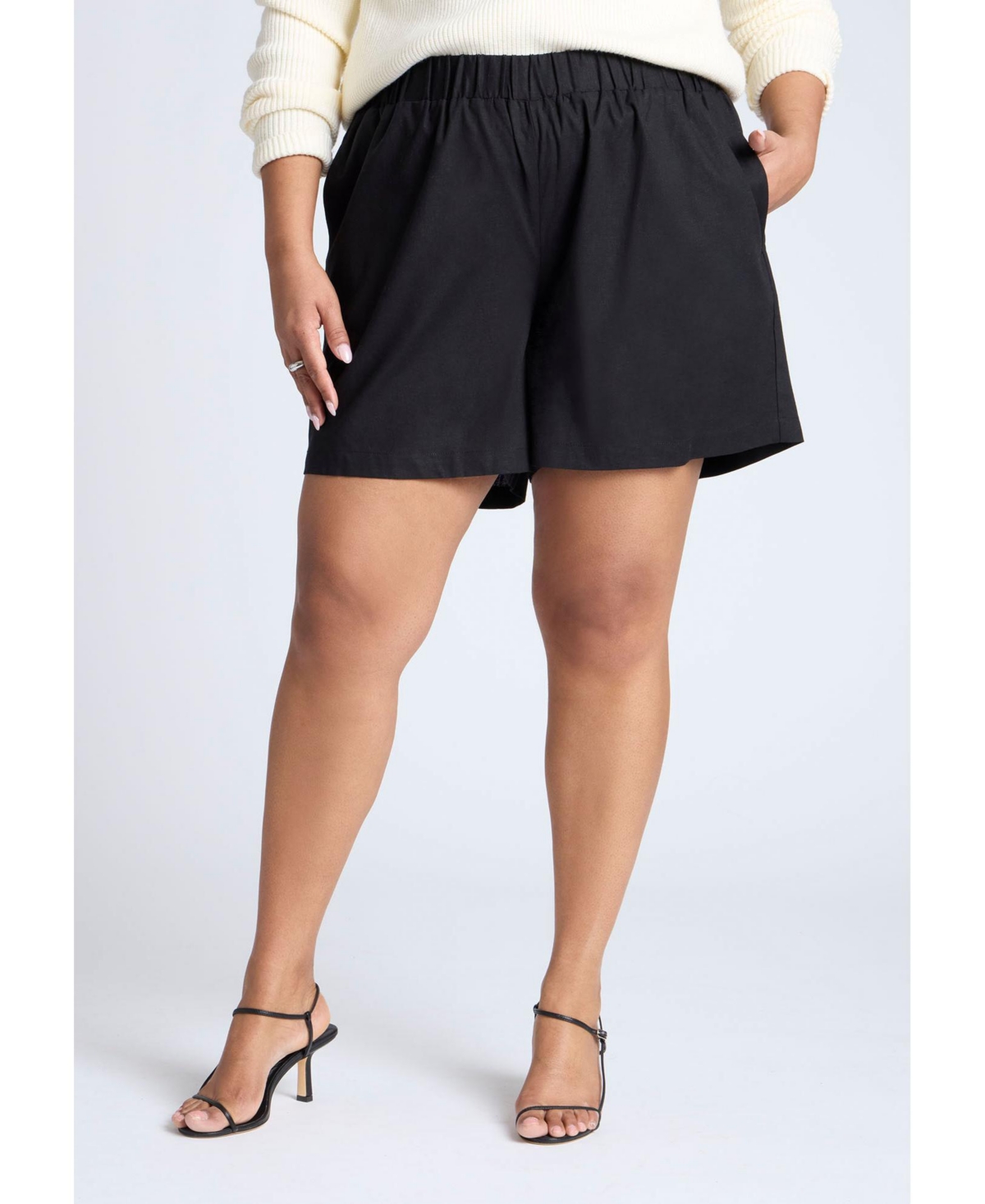 Click here for Eloquii Womens Easy Pull On Linen Blend Short - Bl... prices