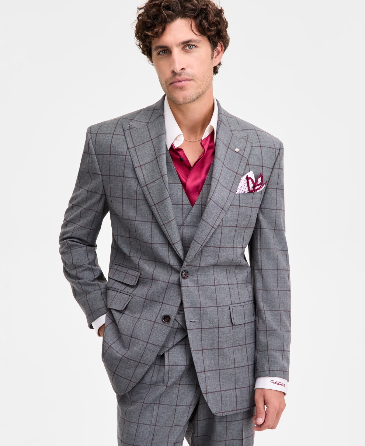 Click here for Tayion Collection Mens Classic-Fit Windowpane Suit... prices