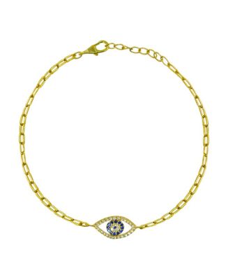 Paperclip Evil Eye Bracelet with Created Sapphires and Cubic Zirconia 7 ...