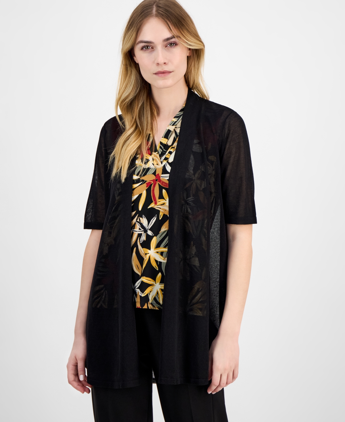 Click here for Anne Klein Womens Sheer Open-Front Short-Sleeve Ca... prices